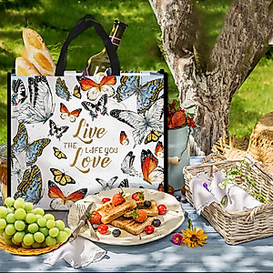 NymphFable 5 Pack Reusable Shopping Bags Colorful Butterflies Washable Grocery Bags Fabric Tote Bag