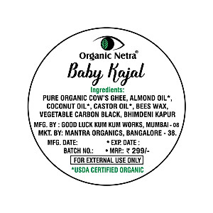 Cubicle Organic Netra Baby Kajal - 100% Natural, Enriched With Certified Organic Ingredients, Chemical-Free Kajal, Water Resistant and Long Lasting - 8g