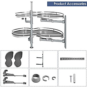 LIVOSA Magic Corner Kitchen Cabinet Pull Out Organizer with 2 Non-slip Tiers Swing Tray and Soft Close for 36" Cabinets, Right Handed Open, Grey