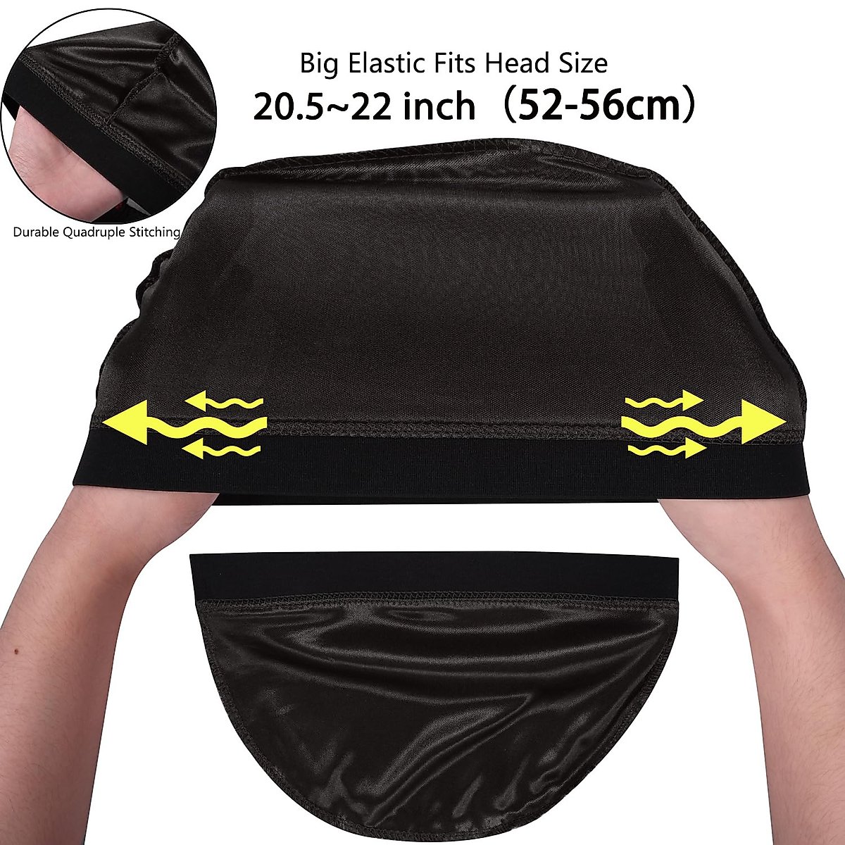 2PCS Silky Stocking Wave Cap for Men, Good Compression Over Durag （Regular Style）