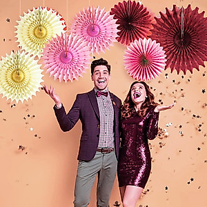 Burgundy Pink Birthday Party Decorations/Fall Bridal Shower Decorations/Valentines Day Decor/7pcs Burgundy Cream Pink Pinwheels Tissue Paper Fans Fall Bachelorette Party Decorations/Burgundy Wedding