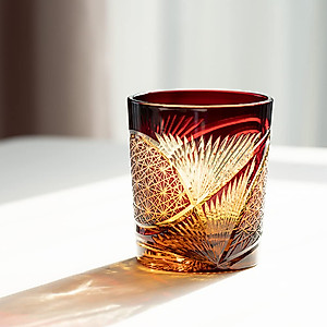 N/C JINZHI Japanese style Edo Kiriko Color Drinking Glass 9 OZ Amber Red Crystal Whisky Glass Scotch Glasses
