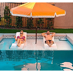 Aqua Outdoors in-Pool Chaise Set - Two Chaises - Two Headrest Pillows and One in Pool Side Table - for ledges up to 9" inches (Grey Granite-Navy)