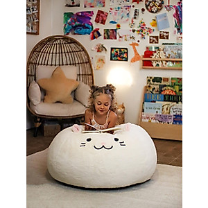 Furry Bean Bag Cover, Faux Fur Bean Bag Chair Cover for Kids, Teens and Adults 32x32x18in (Pinky Cat)