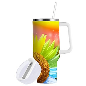 ARGTILDN 40 oz Tumbler Rainbow Sunflowers Insulated Travel Mug with Handle and Straw Lid Stainless Steel Vacuum Coffee Cup Tea Beverage Container Water Bottles for Car Sports office