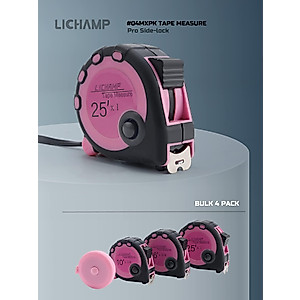 Lichamp Pink Tape Measure 4 Pack, 10ft 16ft 25ft Tape Measure Set with Soft Tape Measure, 10ft x 5/8in, 16ft x 3/4in, 25ft x 1in, 04MXPK