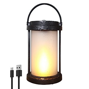 AURAXY LED Rechargeable Decorative Solar Outdoor Flame Flickering Lantern IP54 Waterproof Hanging Outside Battery Powered Decorations Lanterns Use for Porch Backyard Garden Table Patio Deck,etc(1PACK)