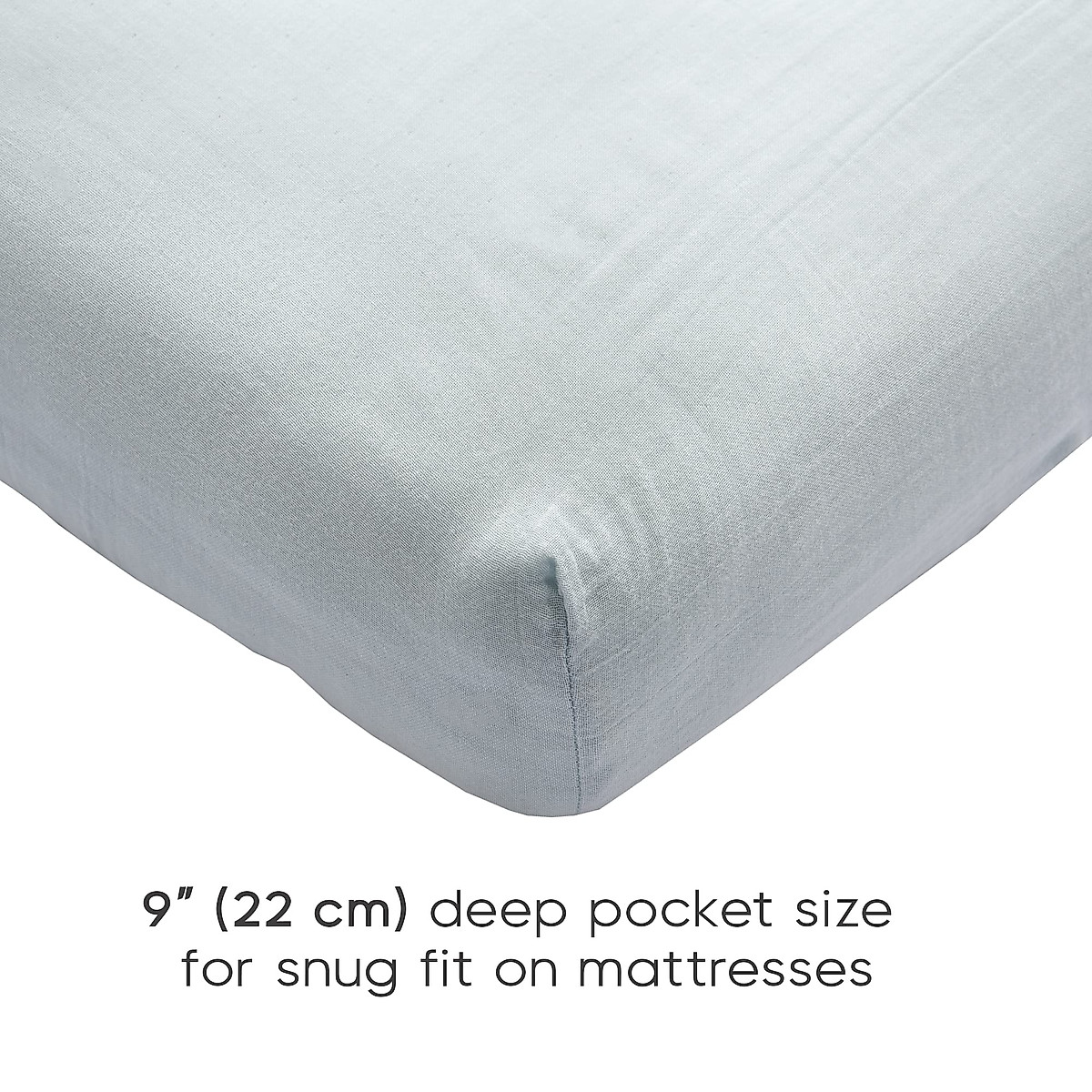 Muslin Crib Sheets for Boys and Girls, 28"x 52" + 9", 100% Cotton Neutral Fitted Sheet, Soft and Breathable, Solid Colors for Standard Crib Mattresses, Great for Baby, Kids and Toddlers (Baby Blue)