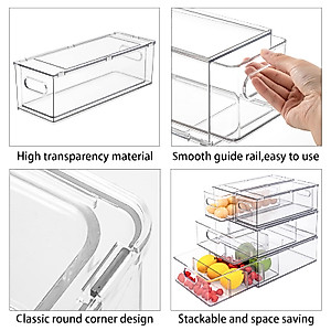 MineSign 9 Pack Stackable Fridge Organizer Drawer Pull-Out Bins with Handles Large Clear Food Container with Removable Dividers Refrigerator Storage box Divided Produce Saver for Pantry Kitchen
