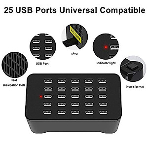 25 Ports USB Charger, 125W 25A Desktop USB Charging Station with iSmart Multiple Port, Compatible iPhone Xs Max XR X 8 7 Plus, iPad Pro Air Mini, Galaxy S9 S8 S7 Edge, Tablet and More (Black)
