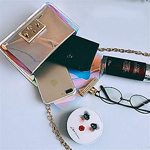 Iridescent Purse Holographic Bag Chain Crossbody Messenger Bag Evening Clutch for Women and Girls (Style B)
