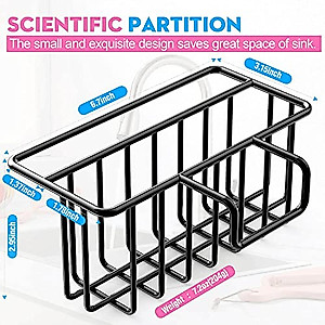 JOFUYU [Upgraded] Sponge Holder for Kitchen Sink, 2-in-1 Sink Caddy, Sponge + Dish Towel, Hanging Kitchen Organizer Rack, SUS304 Stainless Steel - Black