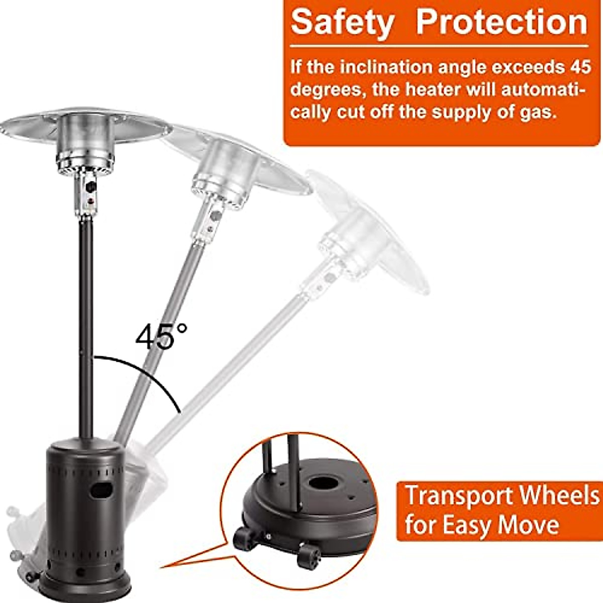 UEIDIHI Portable Outdoor Heater, 50,000 BTU Tabletop Patio Heater with Wheels, Propane Gas Heater with Triple Protection System, Suitable for Garden, Patio