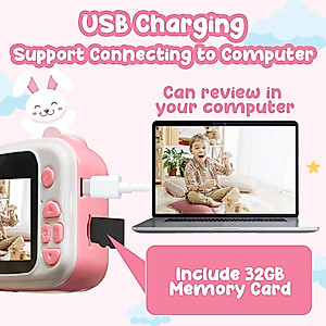 Vasttron Kids Camera for Girls Boys 3-12 Years Old Selfie Children Camera Infant Toys Bunny 1080P HD Digital Video Camera for Toddler Christmas Easter Birthday Gifts with 32GB SD Card