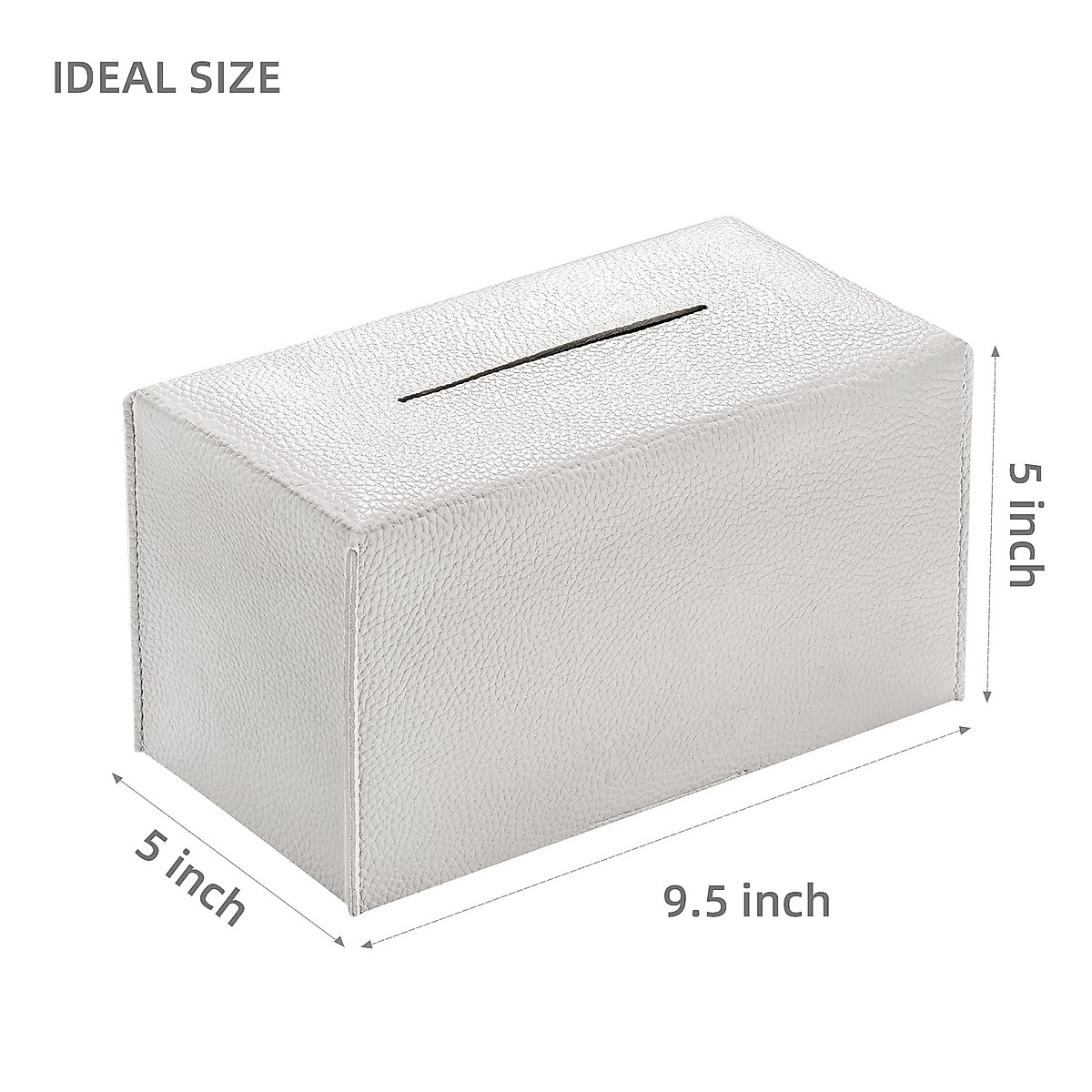 REGELETO Rectangular Tissue Box Cover, Pu Leather Rectangle Tissue Box Holder with Bottom Belt Modern Stylish Tissue Box Organizer for Home, Car, Hotel, Office 9.5"X5"X5" (Off-White)