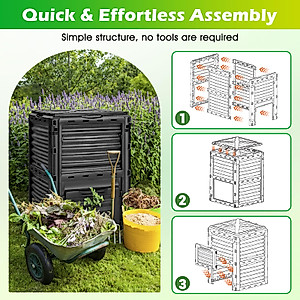 Happygrill Outdoor Compost Bin, Composting Box w/Top Flip Latch-on Lid,80 Gallons Composter for Kitchen Waste & Garden Scraps, Compost Barrel for Fast Creation of Fertile Soil (Black+Green)