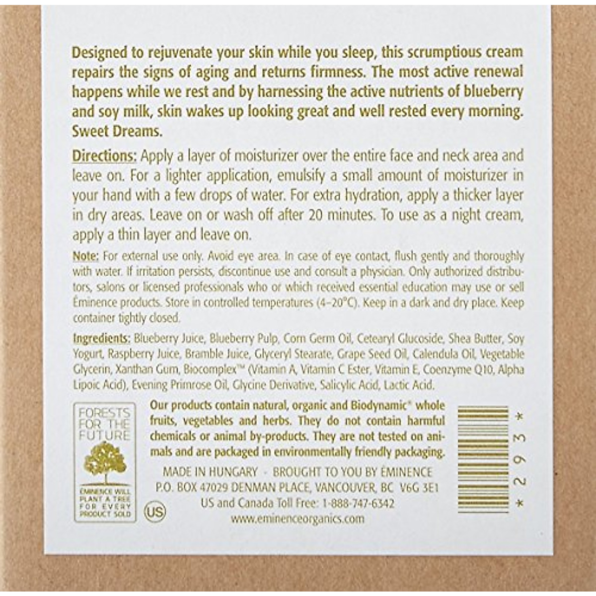 Eminence Blueberry Soy Night Recovery Cream, 2 Ounce