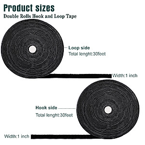 30Ft x 1 Inch Hook and Loop Strips with Adhesive, Double Rolls of Heavy Duty Self Adhesive Tape with Backing, Nylon Self Adhesive Tape for Home Office School and Crafting,Black