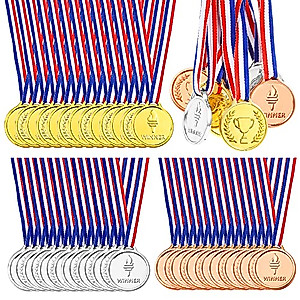 Pllieay 48 Pieces Plastic Winner Medals, Winner Award Medals, Gold Silver and Bronze Medals for Sports, Competition, Talent Show, Spelling Bee, Gymnastic Birthday Party Favors and Awards