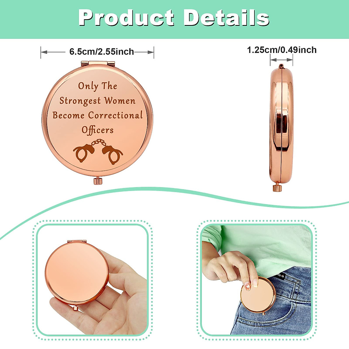 Correctional Officer Gift for Women Police Officer Thank You Gift Compact Makeup Mirror for Mom Wife Daughter Prison Guard Present Folding Makeup Mirror Christmas Thanksgiving Birthday Present