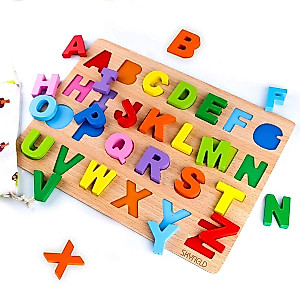 SKYFIELD Wooden Carrot Harvest Game & Letter Puzzles Gifts Toys for Baby Boys Girls 3 4 5 6 Years Old, Color& Shape Educational Montessori Toys for Toddler Kids, Great Birthday Gi