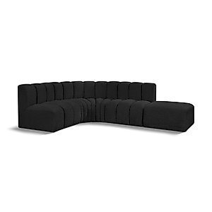 Meridian Furniture 102Black-S5C Arc Collection Modern | Contemporary Modular Sofa with Rich Black Boucle Fabric, Deep Channel Tufting, Modular Design, 127" W x 61" D x 30" H, Black