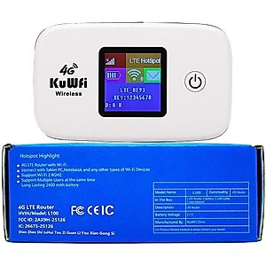 Mobile WiFi Hotspot | KuWFi 4G LTE Unlocked Wi-Fi Hotspot Device | Portable WiFi Router with SIM Card Slot for Travel-Friendly Mobile Travel Router Perfect for AT&T/T-Mobile Users