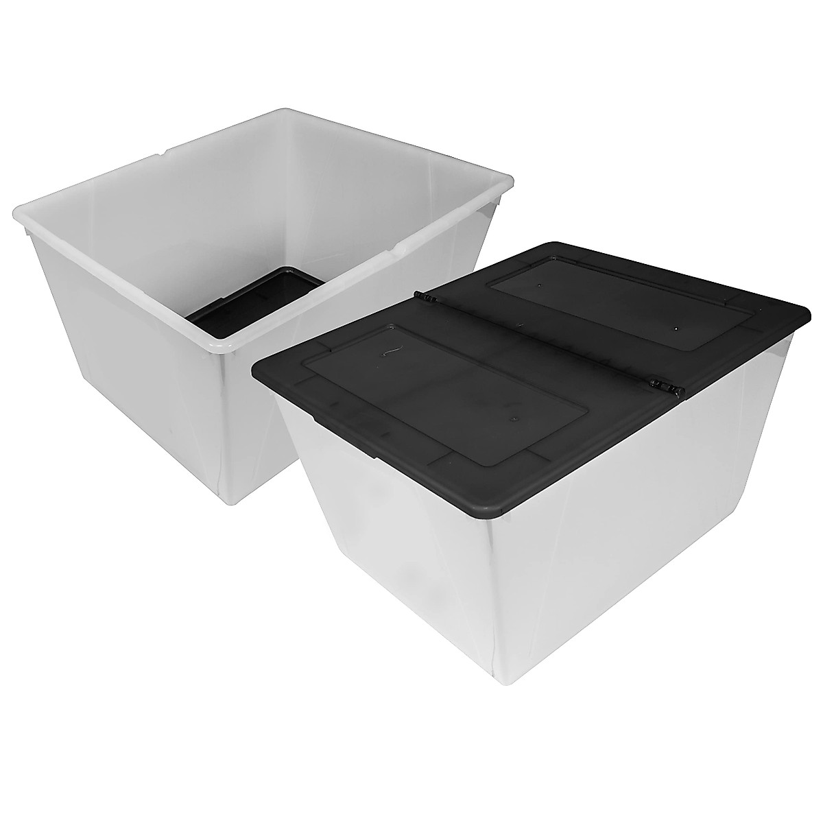 Storex 16 Gallon (60L) Storage Tote with Folding Lid, 22.7 x 18.25 x 12.86 Inches, Frost/Black, 4-Pack (00900A04C)