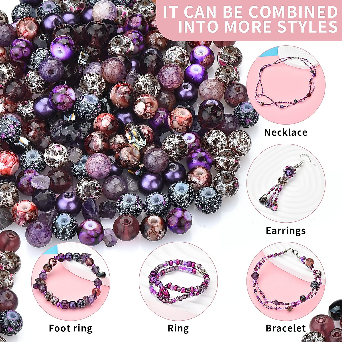 900pcs Glass Craft Beads for Bracelet Making Kit, Include Assorted Round/Bicone/Seed/Rock Beads and Teardrop Pendant for Jewelry Making, Necklace, Art, Designer Charms