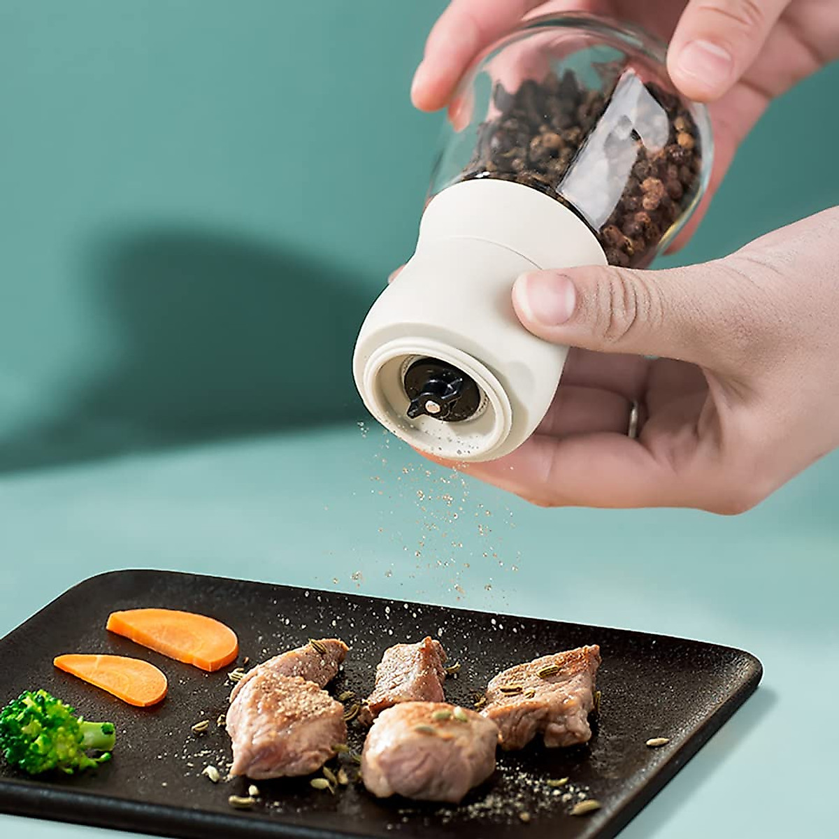 Bowling Pepper Mill Transparent Glass Seasoning Bottle Manual Grinder Spice Storage Bottles Containers Suitable for Grain Dry Chilli Coffee Beans