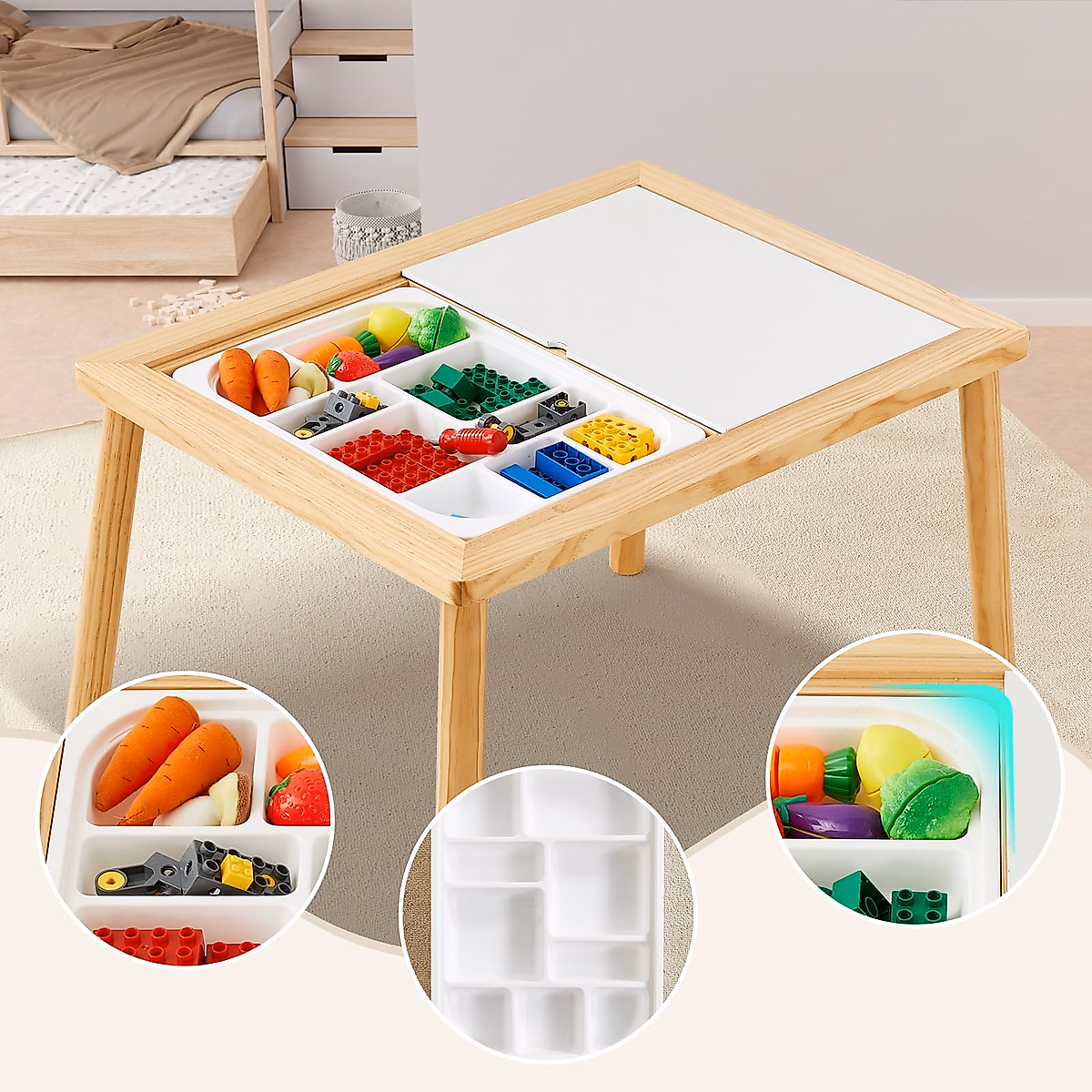 Beright Storage Tray with Compartments, Compatible Sensory Table, Stackable Plastic Storage Bins, Children Storage Box for Building Blocks, Toy, Craft, Tool, Green