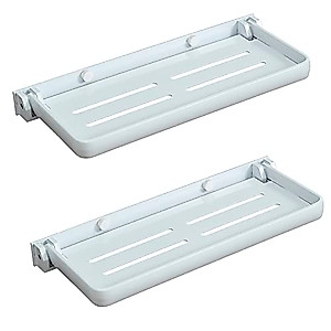 SKIKEN Wall Mounted Bathroom Folding Shelf, Small Shelves Rack for Laundry Room, 90° Fold Up, Metal Folding Panels for Bedside, Toilet Room, Extra Storage Shelf (2-Pack, White)