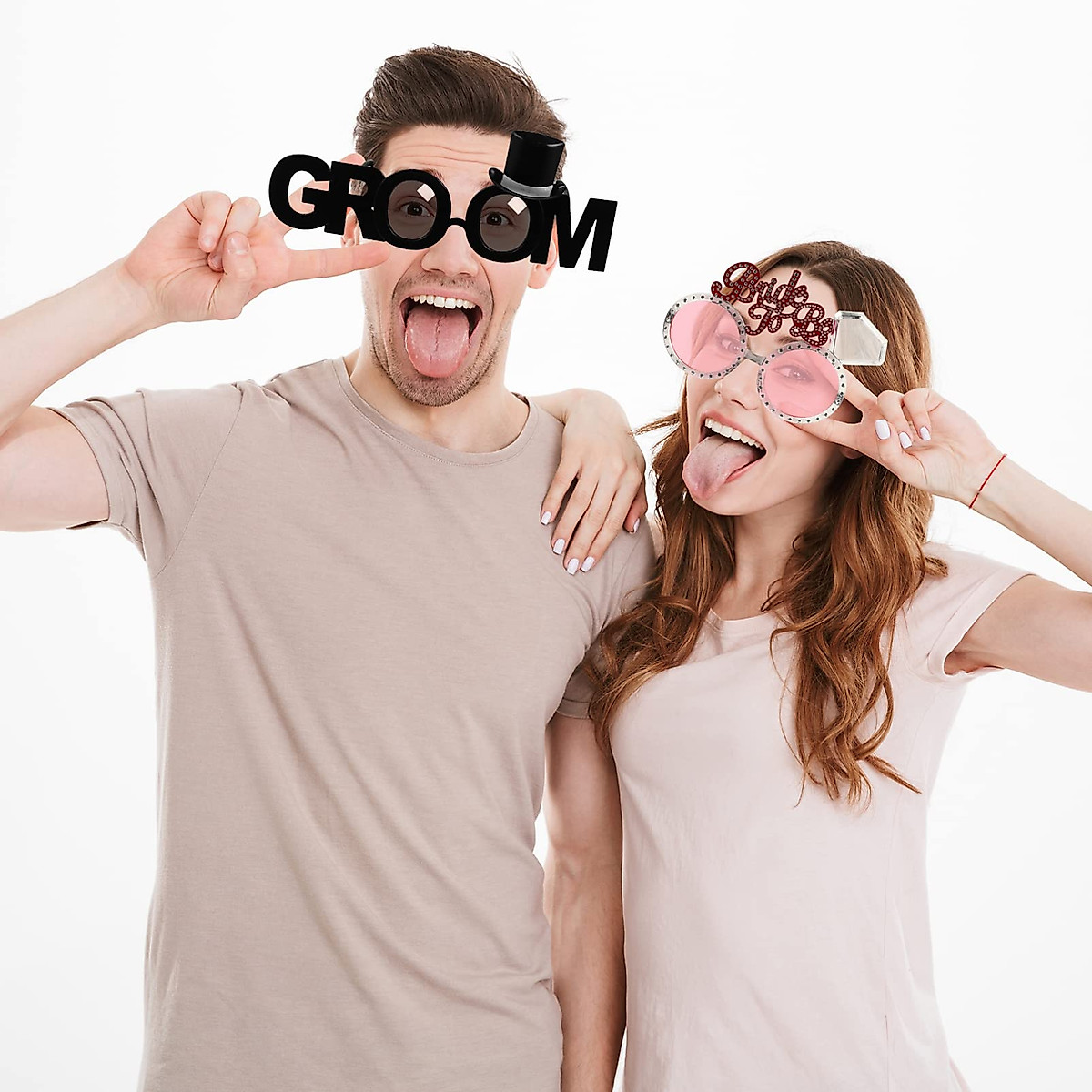 NUOBESTY Groom and Bride Eyeglasses Decorative Bachelor Party Eyeglasses Bachelorette and Bridal Shower Decorations for Party Photo Props, 2pcs