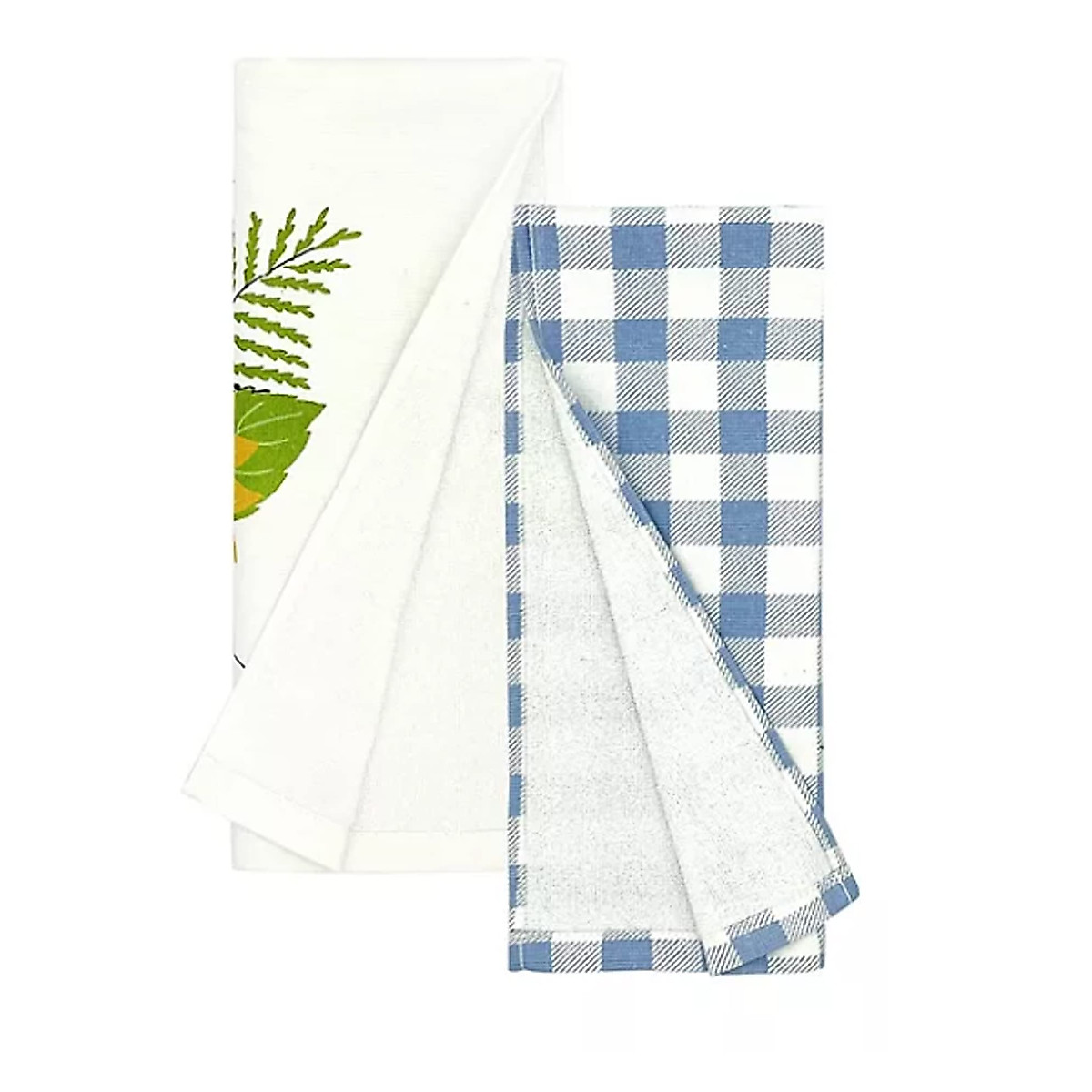 Celebrate Kitchen Towel Set of 2, Sunflowers Blue and White Buffalo Plaid Dishtowels