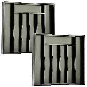 Bellsal Black Silverware Organizer 2 PIECE Kitchen Drawer Organizer Expandable Bamboo Utensil Holder Cutlery Tray