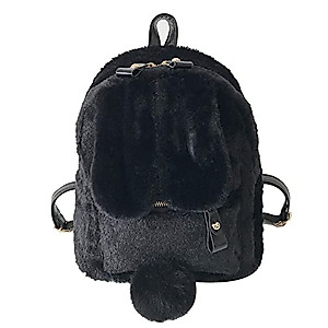Cute Mini Backpack for School, Rabbit Ears Animal Plush backpack, Girls Backpack, Small backpack, Kawaii Bookbag (B Black)