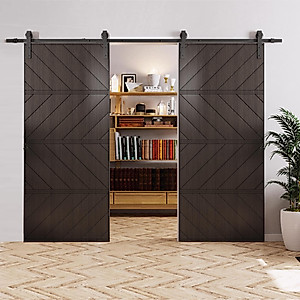 BARNER HOME 72"(Double 36") x 84" Sliding Barn Door, MDF, with Waterproof Surfac, DIY Assemble, Pre-drilled Barn Door Slab with Installation Hardware Kit, Black