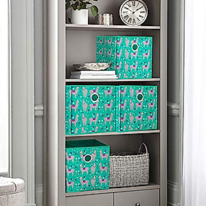 i BKGOO Foldable Storage Cube Drawer Bins Set of 4 Collapsible Fabric Storage Boxes with Round Metal Grommets for Organizing Shelf Nursery Home Closet Green, 10x10x10 inch