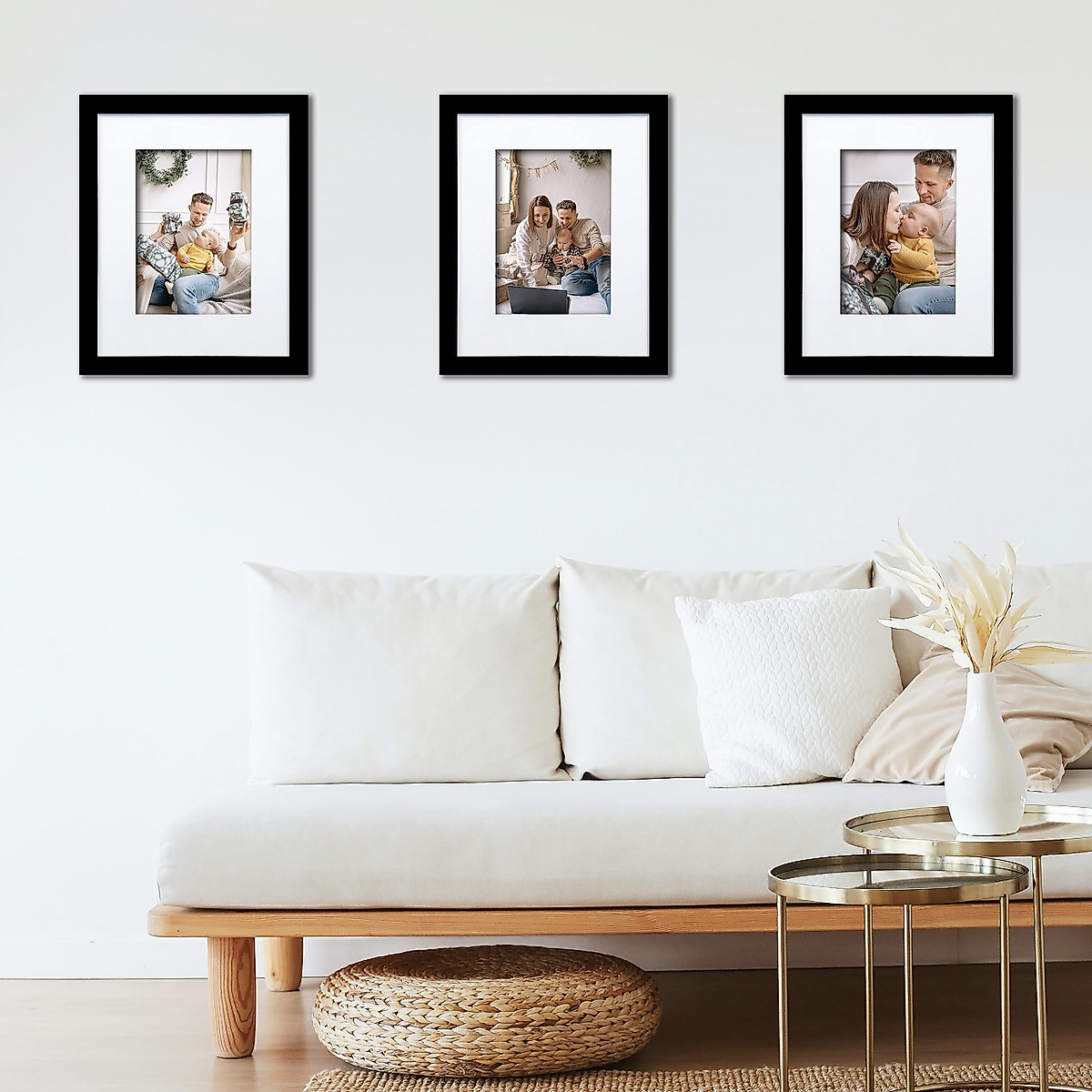 Wiscet 8x10 Picture Frame Set of 3, Display Pictures 5x7 with Mat or 8 x 10 Without Mat, Photo Frame for Wall Mounting or Tabletop Display, Black