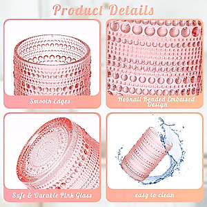 Roshtia 12 Set Pink Hobnail Beaded Drinking Glasses 15 oz Vintage Glassware Old Fashioned Iced Beverage Glasses Textured Cocktail Glasses Embossed Glassware Cups for Juice, Water, Not Dishwasher Safe