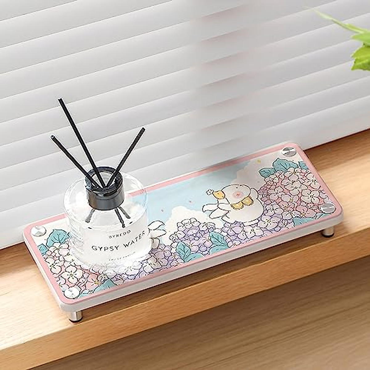 Jeeuear Sink Caddy Instant Dry Sink Organizer Kitchen Sink Organizer Bathroom Counter Organizer Sink Tray Sponge Soap Holder for Bottles Kitchen Decor Flower Pink