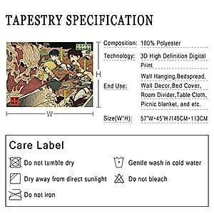 DigiTizerArt Japanese Ukiyoe Style Tapestry Wall Hanging, Japanese Samurai Ghost Yorimitsu And 4 Samurai Exterminated Monsters On Oe Mountain” Style Tapestries for Bedroom Home Decor Multi Color (JapaneseStyle-E)