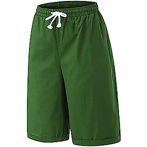 Elastic Waist Knit Bermuda Shorts for Women Drawstring Loose Comfy Jersey Shorts Summer Soft Knee Lenght Short Pants (Green,3X-Large)