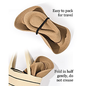 FURTALK Straw Cowboy Sun Hats for Women Men Western Cowgirl Hats with Wind Lanyard UPF 50+ Beach Hat Khaki