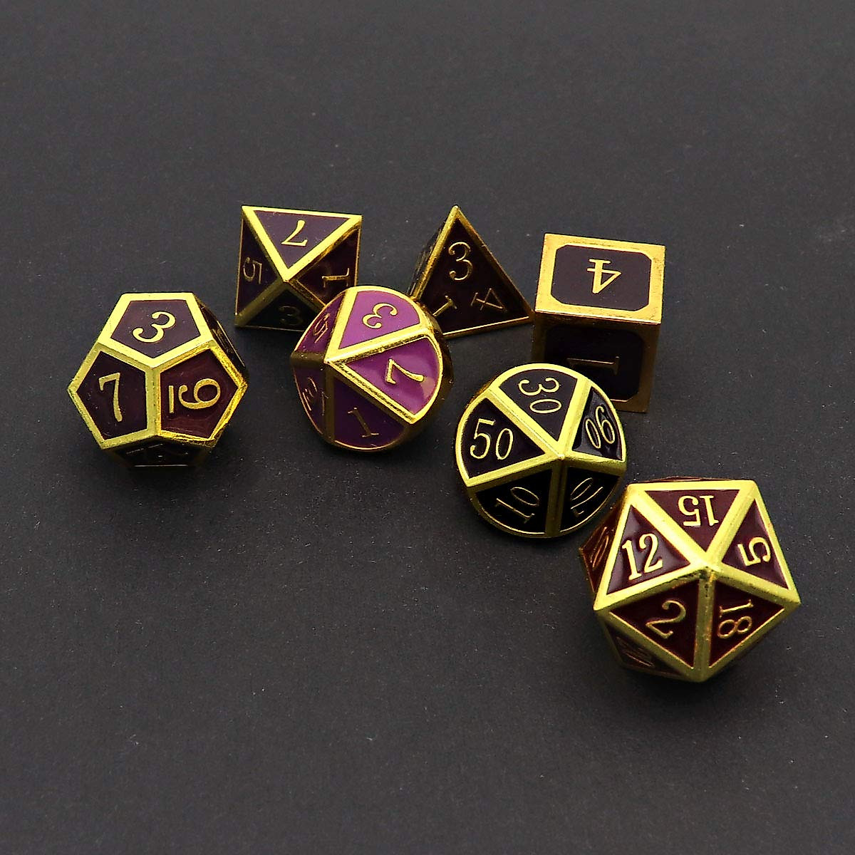 Haxtec Color Changing Metal DND Dice Set W/Gift Leather Dice Bag Temeprature Polyhedral D&D Dices for RPG Dungeons and Dragons-Gold Black Purple Shift