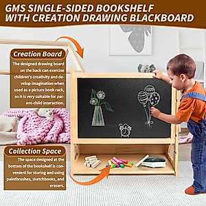 GENMOUS Montessori Bookshelf for Kids Room, Wooden Toddler Bookshelf with Chalkboard, Front-Facing Kids Bookshelf with Handle, Baby Book Shelf Bookcase for Nursery Playroom Classroom Reading Nook