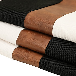 Merrycolor Faux Leather and Linen Throw Pillow Covers Black and White Pillows Decorative Throw Pillows Covers Brown Square Modern Farmhouse Accent Pillow Case 18 x 18 Inch (Black and White)