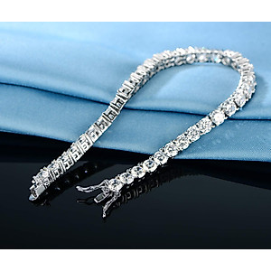 Gemsme 18K White Gold Plated 4.0 Round Cubic Zirconia Classic Tennis Bracelet 7.5 Inch For women