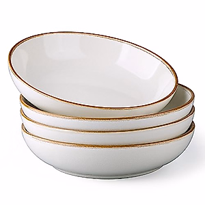 AmorArc 8.5'' Large Pasta Bowls, 36oz Ceramic Salad Serving Bowls Set of 4 for Kitchen, Wide Stoneware Bowls for Pasta,Salad,Fruit,Bread, Microwave Safe, Reactive-Off-White