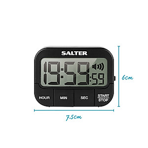 Salter Kitchen Digital Display Count up or Countdown Timer, Adjustable Loud Beeper, Large Start/Stop Button, Memory Function, Magnetic or Self Standing-Black, Plastic